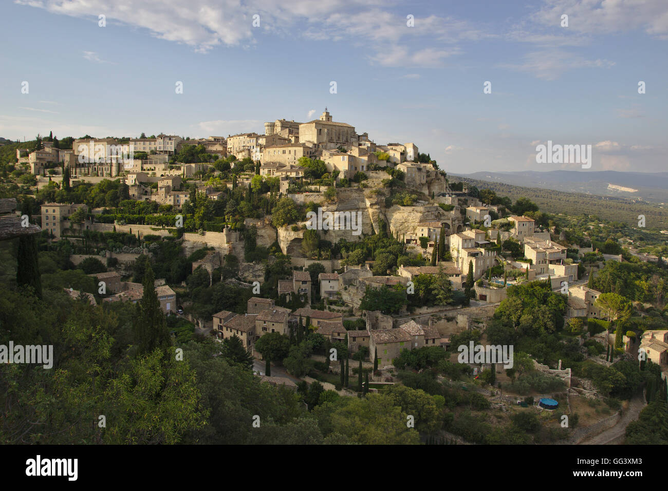 Gordes, general view of the village in evening light, Provence, France ...