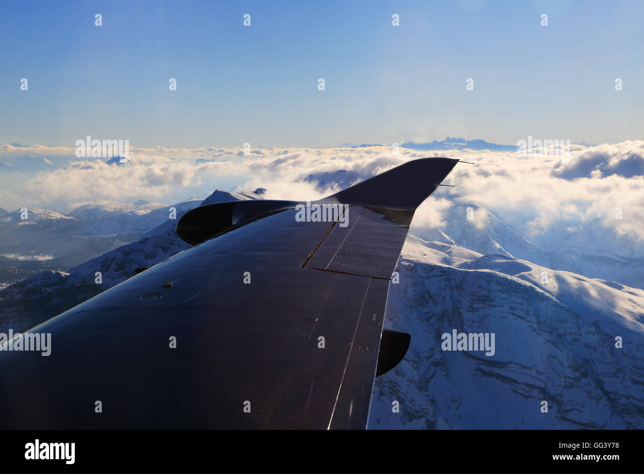 Alps Aerial View from landing small private airplane Stock Photo - Alamy
