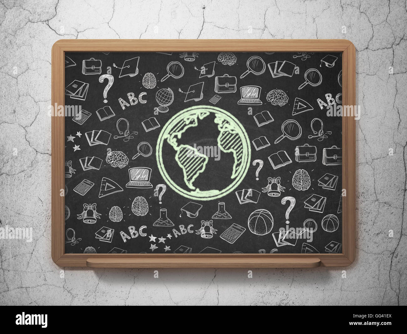 Studying concept: Globe on School board background Stock Photo - Alamy
