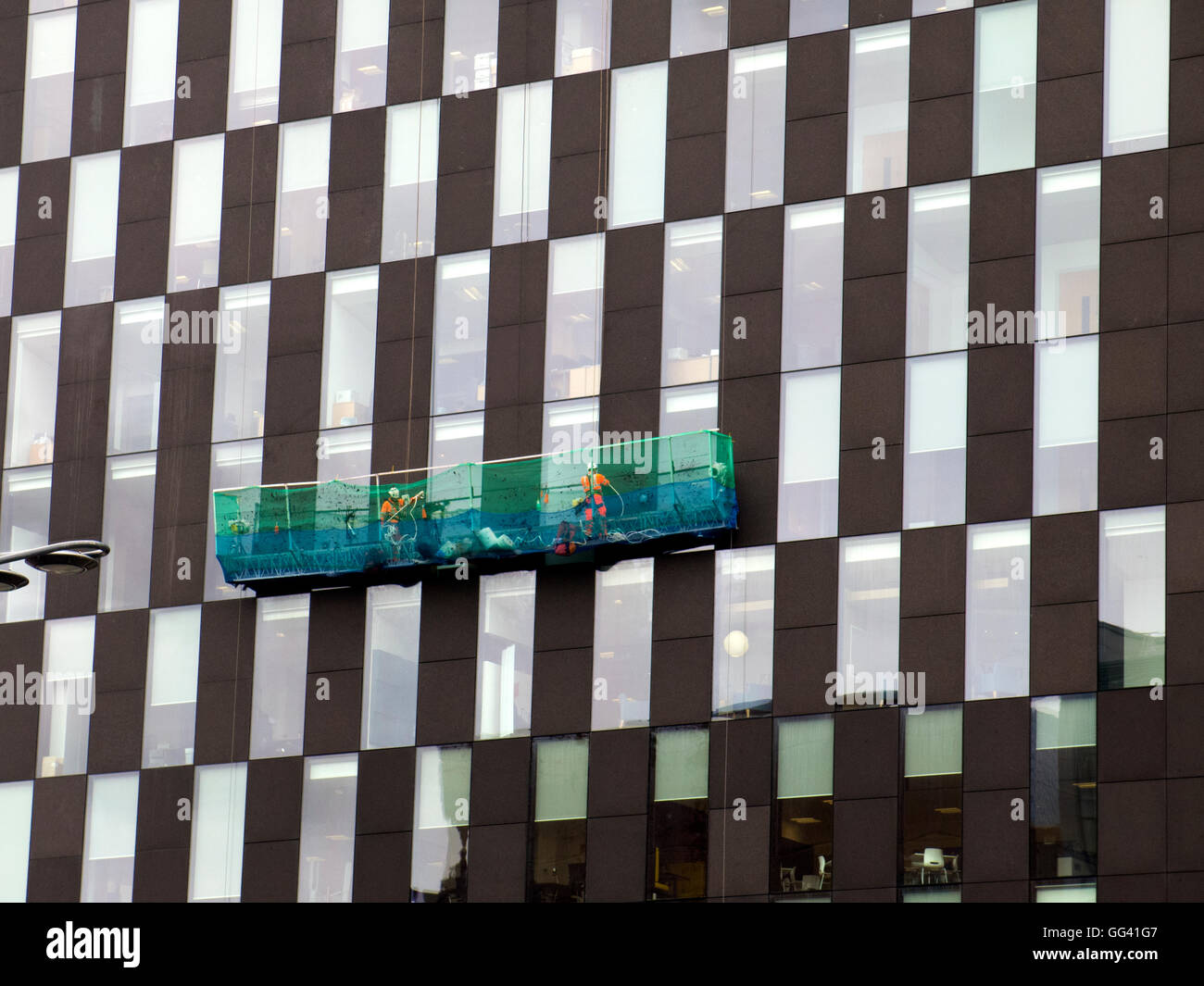 Windows being cleaned in Mann Island Liverpool Lancashire Stock Photo ...