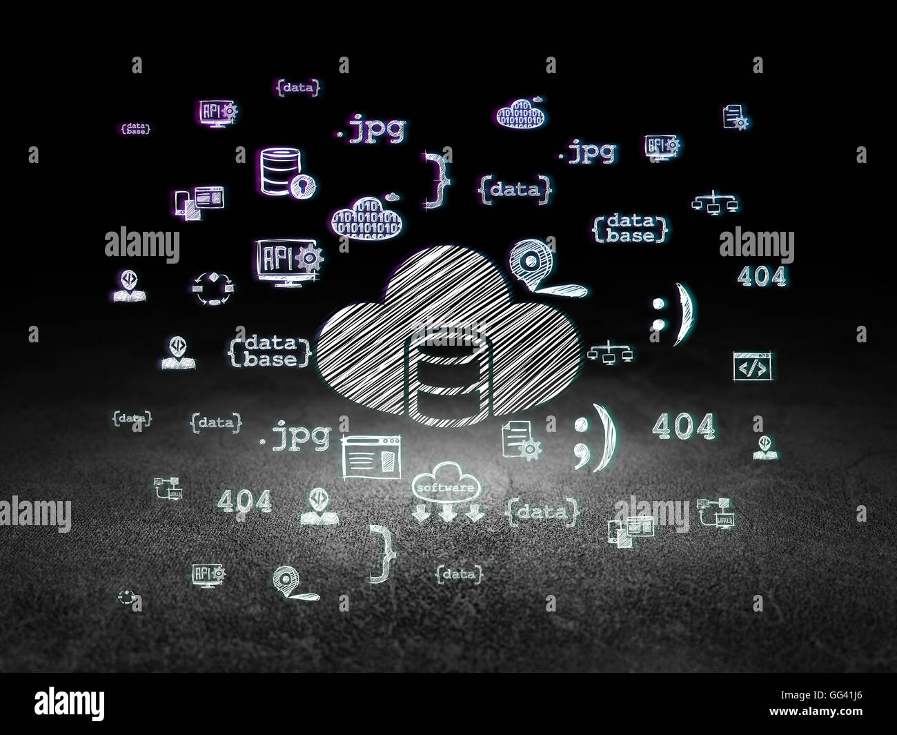 Database concept: Database With Cloud in grunge dark room Stock Photo ...