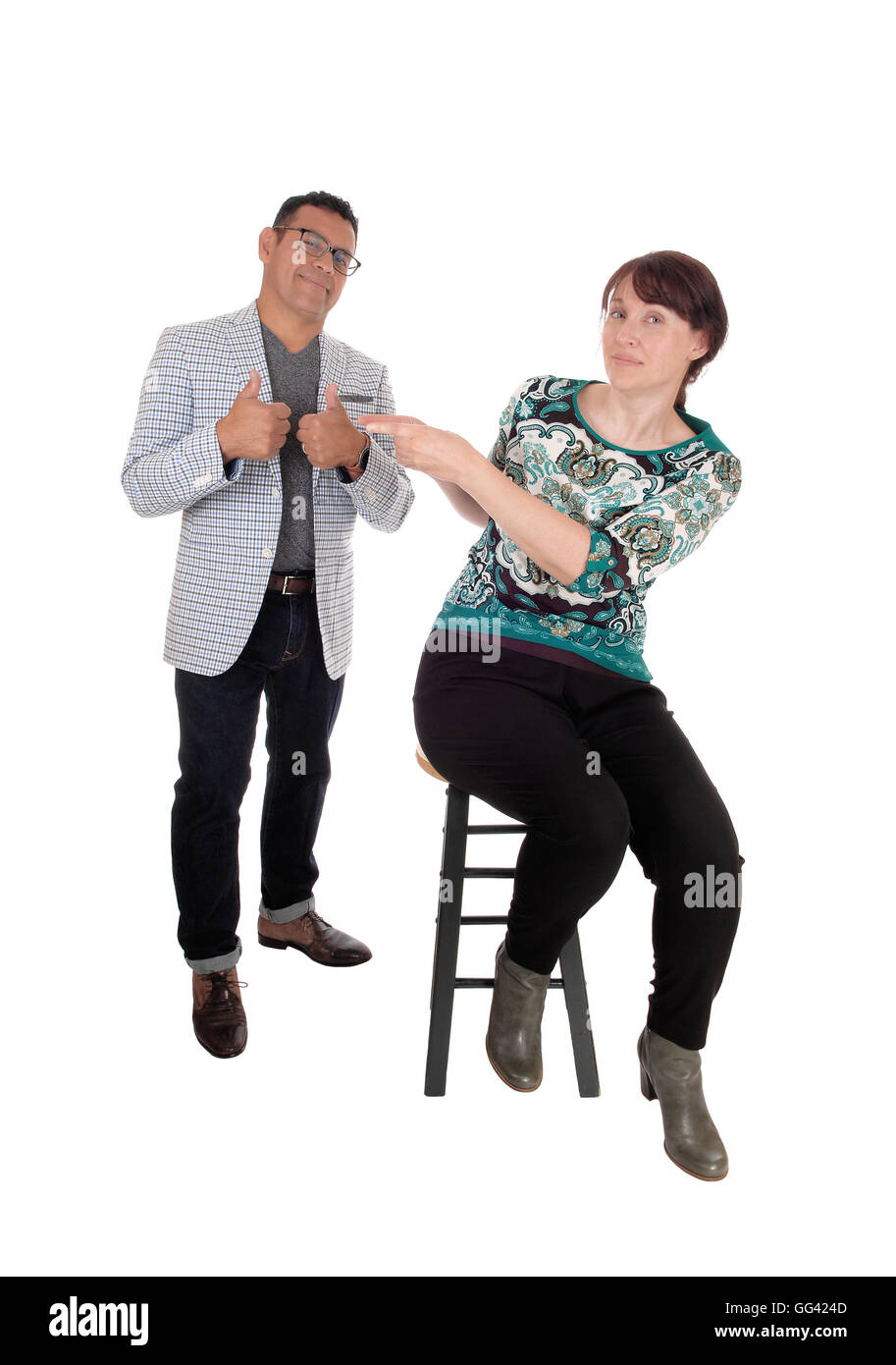 Portrait pointing woman choice Cut Out Stock Images & Pictures - Alamy