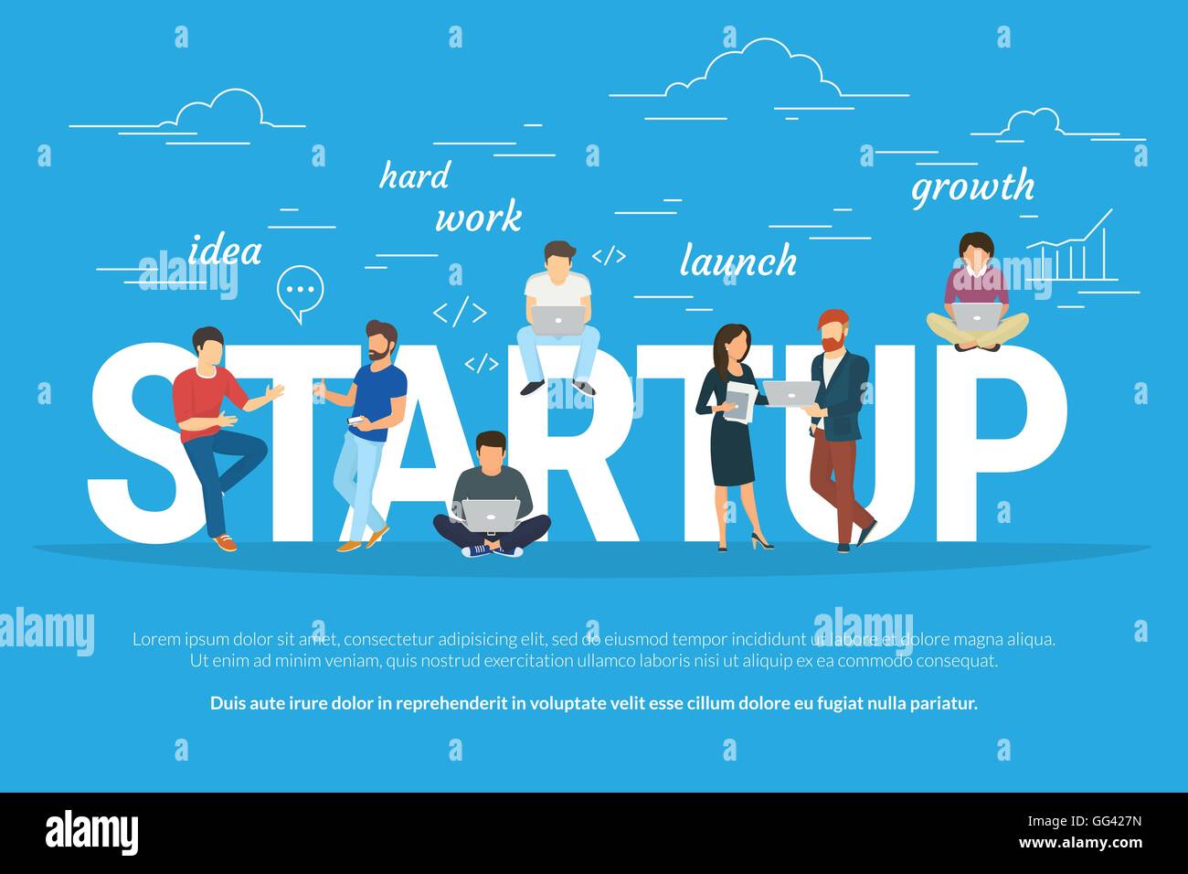 Project startup concept illustration of business people working ...