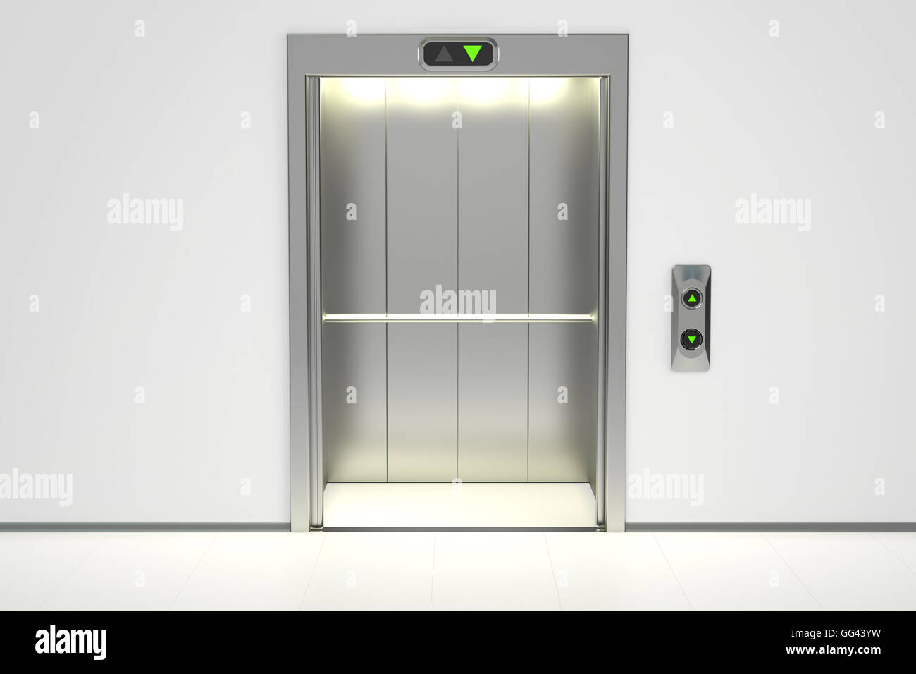 Modern elevator with opened doors, 3D rendering Stock Photo - Alamy
