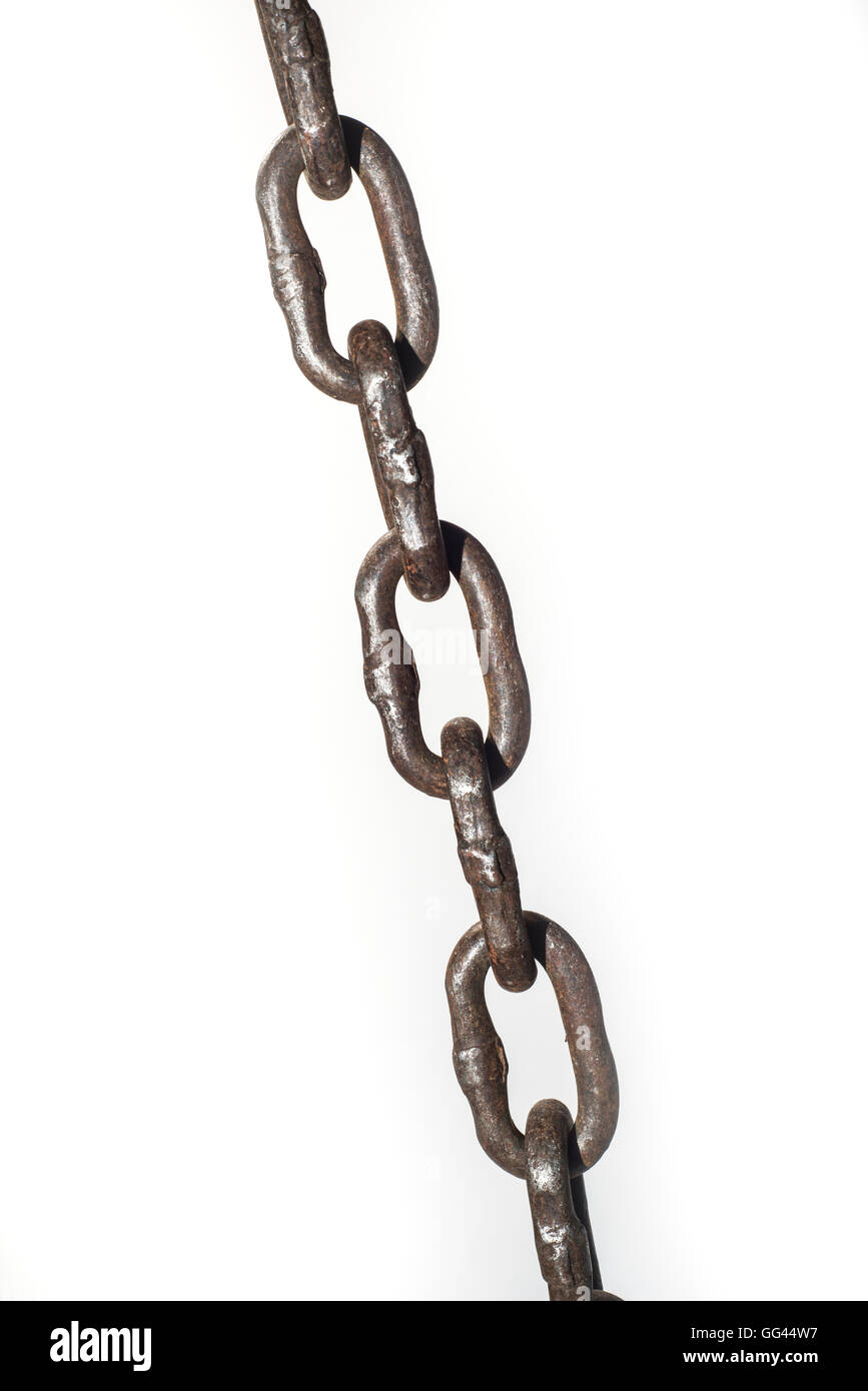 approach to an old chain on white background Stock Photo - Alamy
