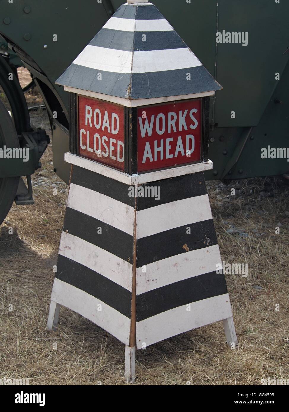 Welland Steam Fair 29 August 2016 old fashioned roadworks sign Stock ...