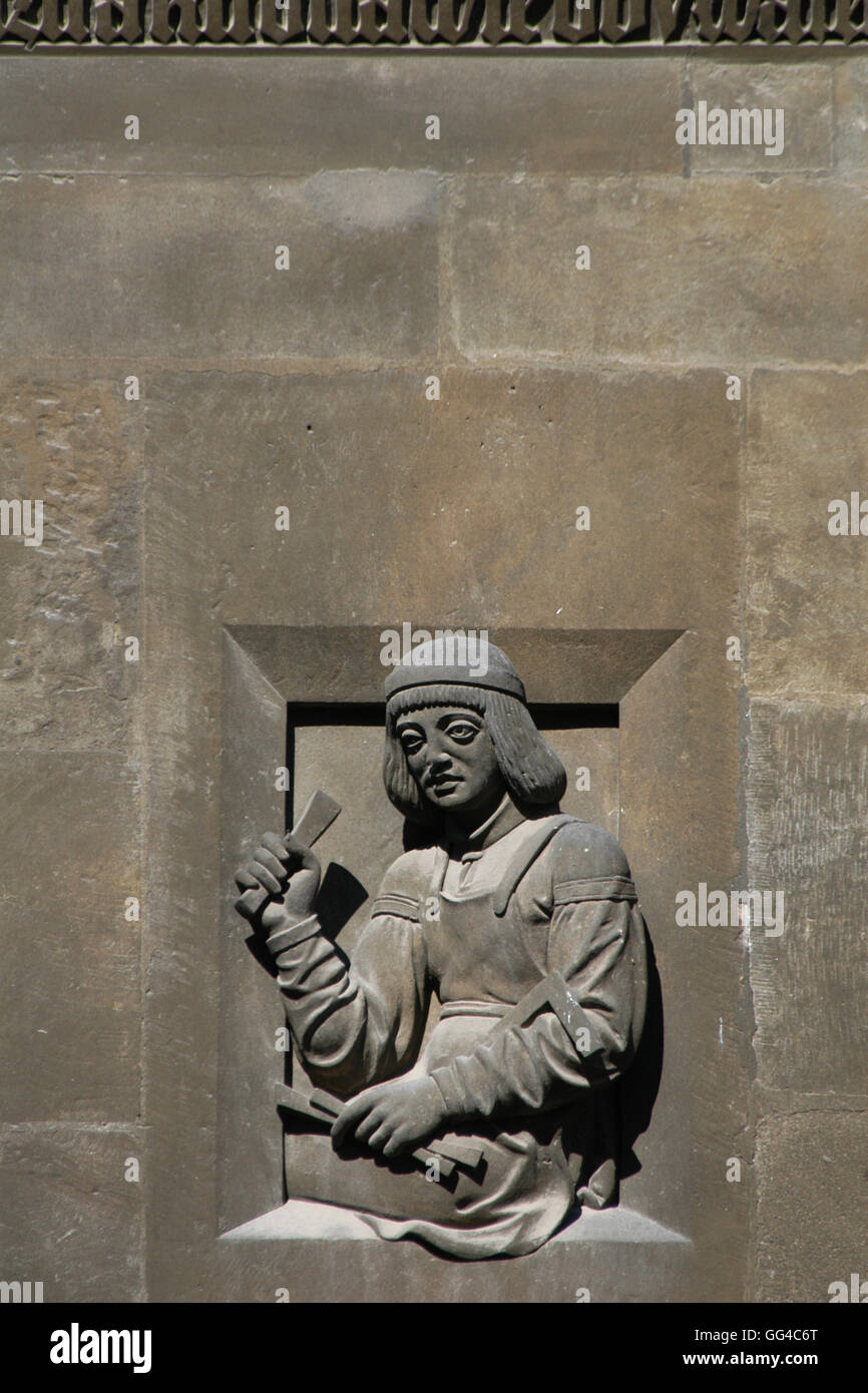 Medieval worker with a try square depicted on the Powder Tower in ...