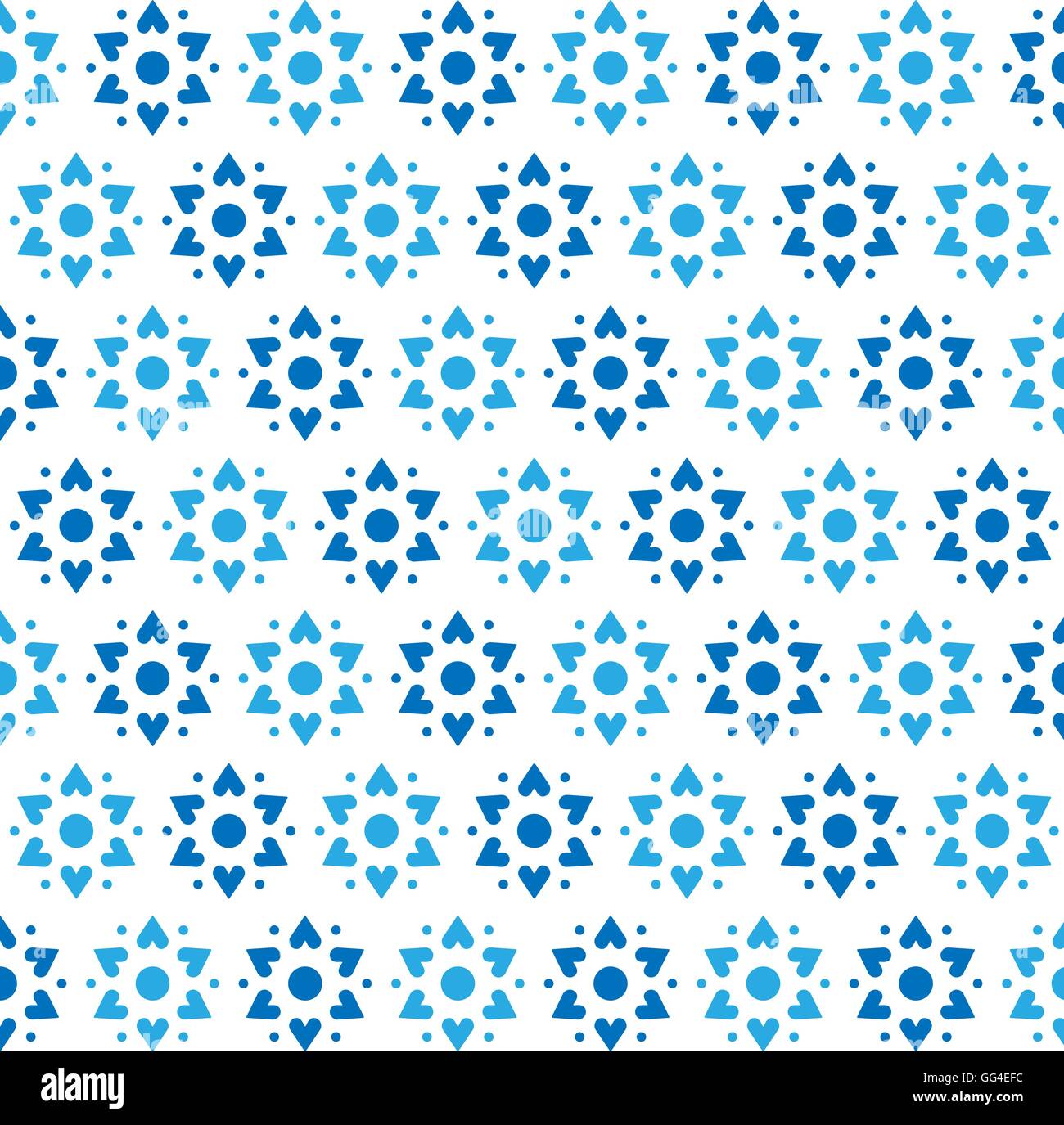 Blue hearts in a six-pointed star shape. Seamless vector pattern ...