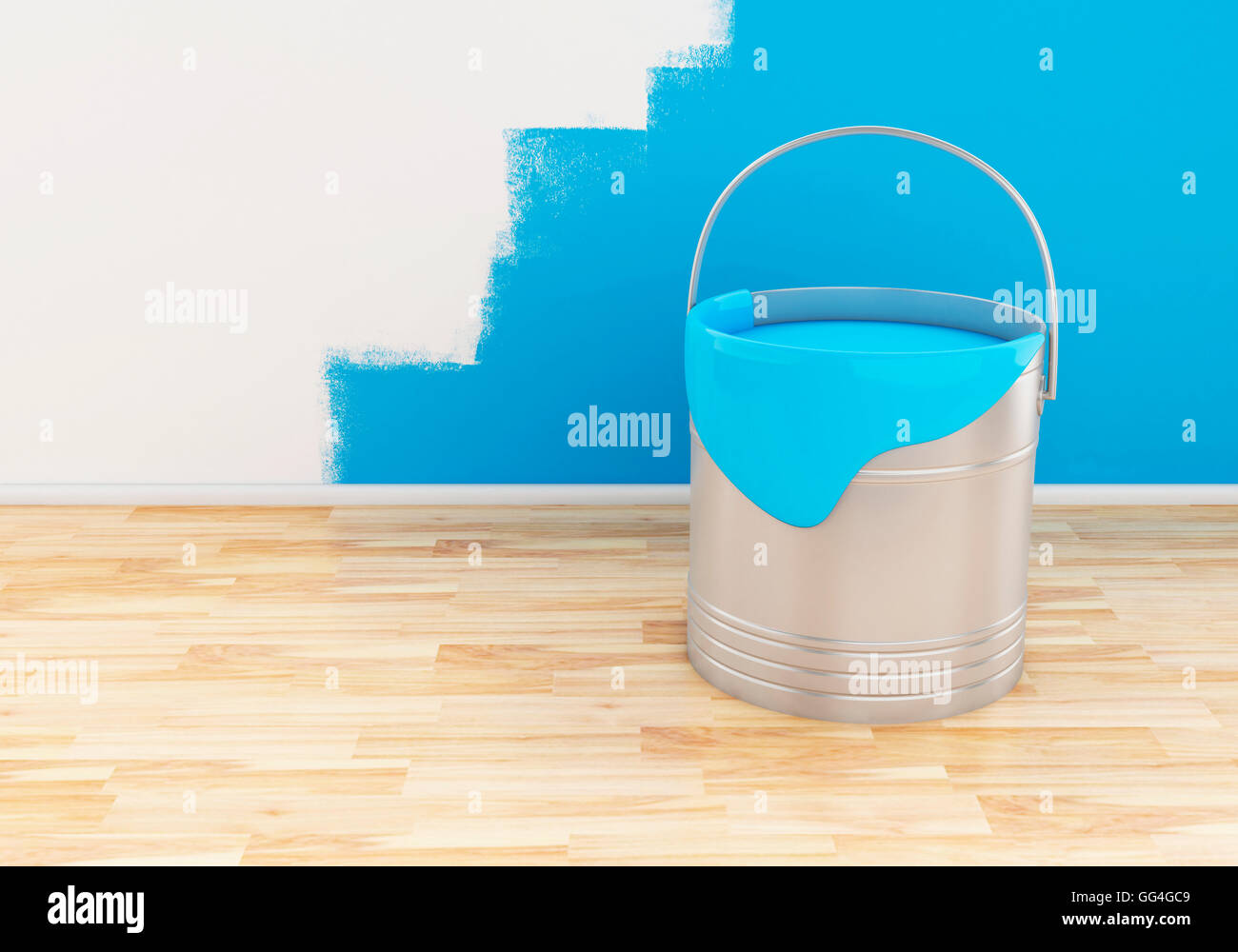 3d renderer image. Full bucket of paint color blue Stock Photo - Alamy