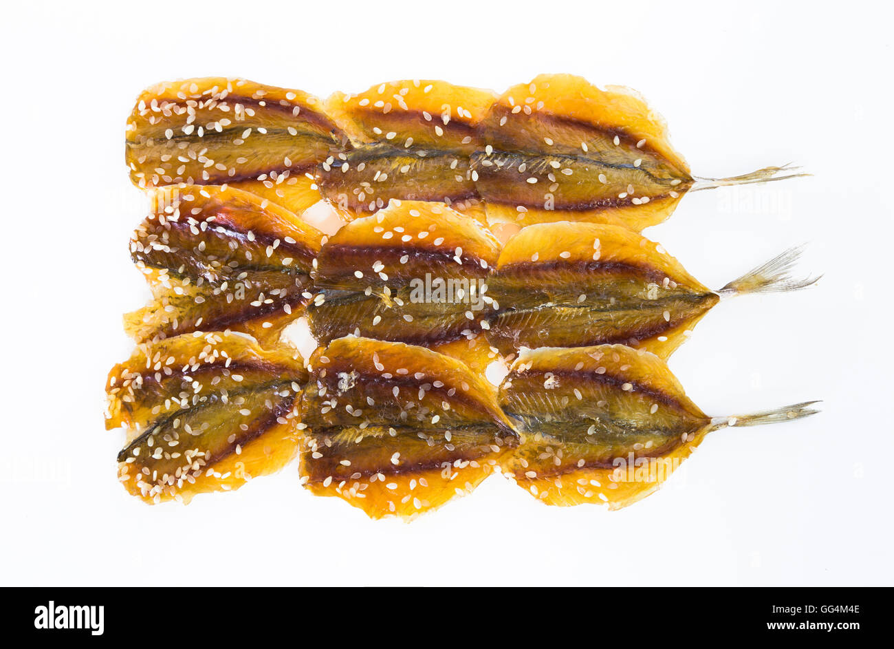 Dried fish preservation on a white background Stock Photo - Alamy