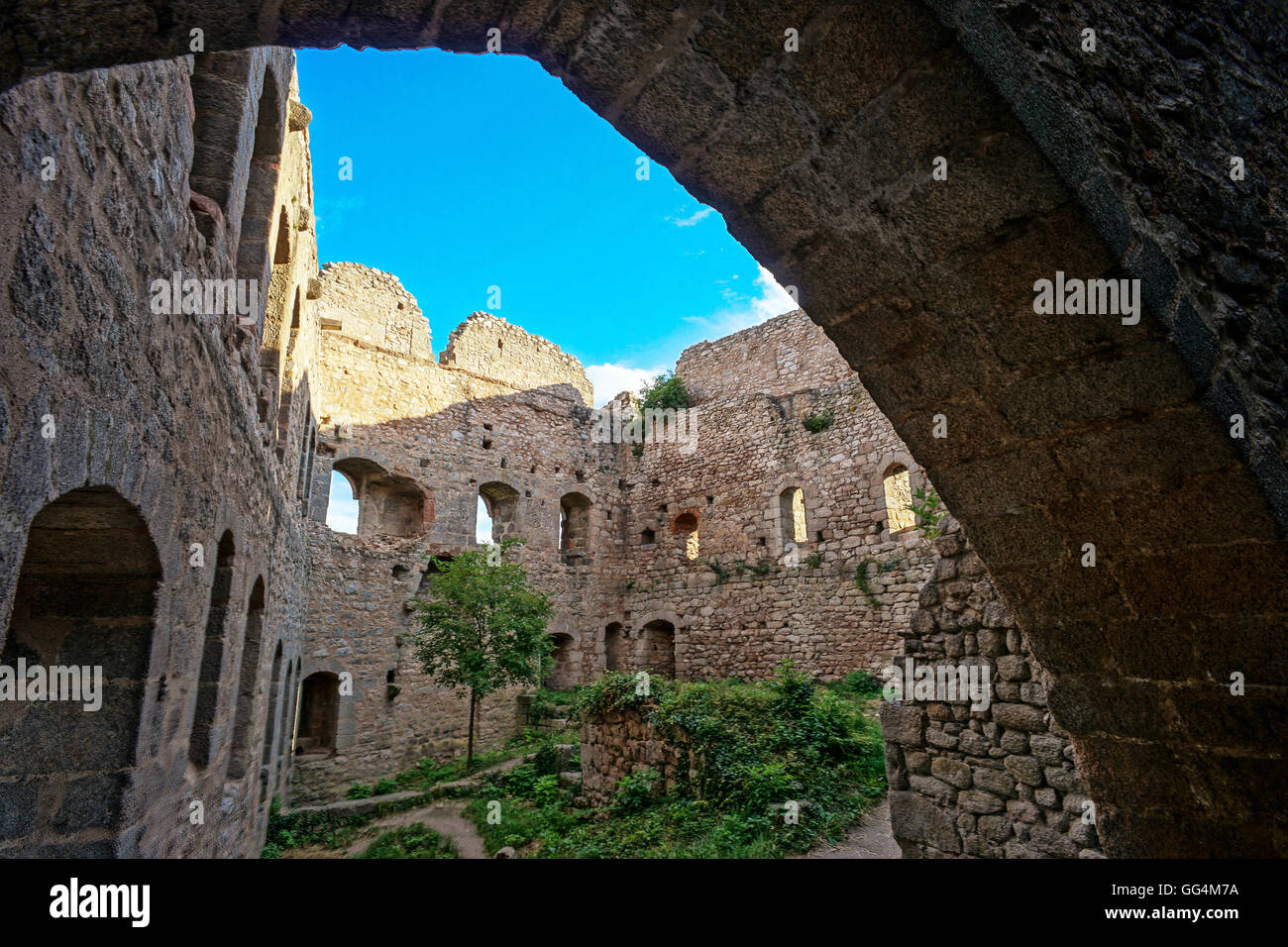 Majestic medieval castle ruins on the top of the hill, Ortenbourg ...