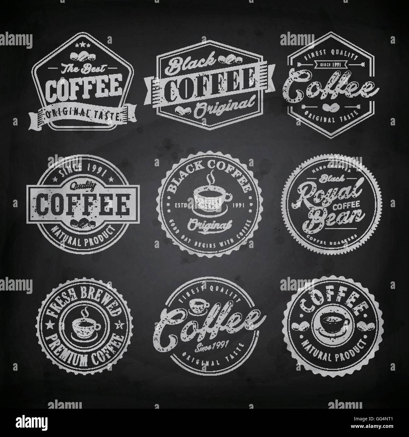 Retro coffee shop label design isolated on blackboard Stock Vector ...