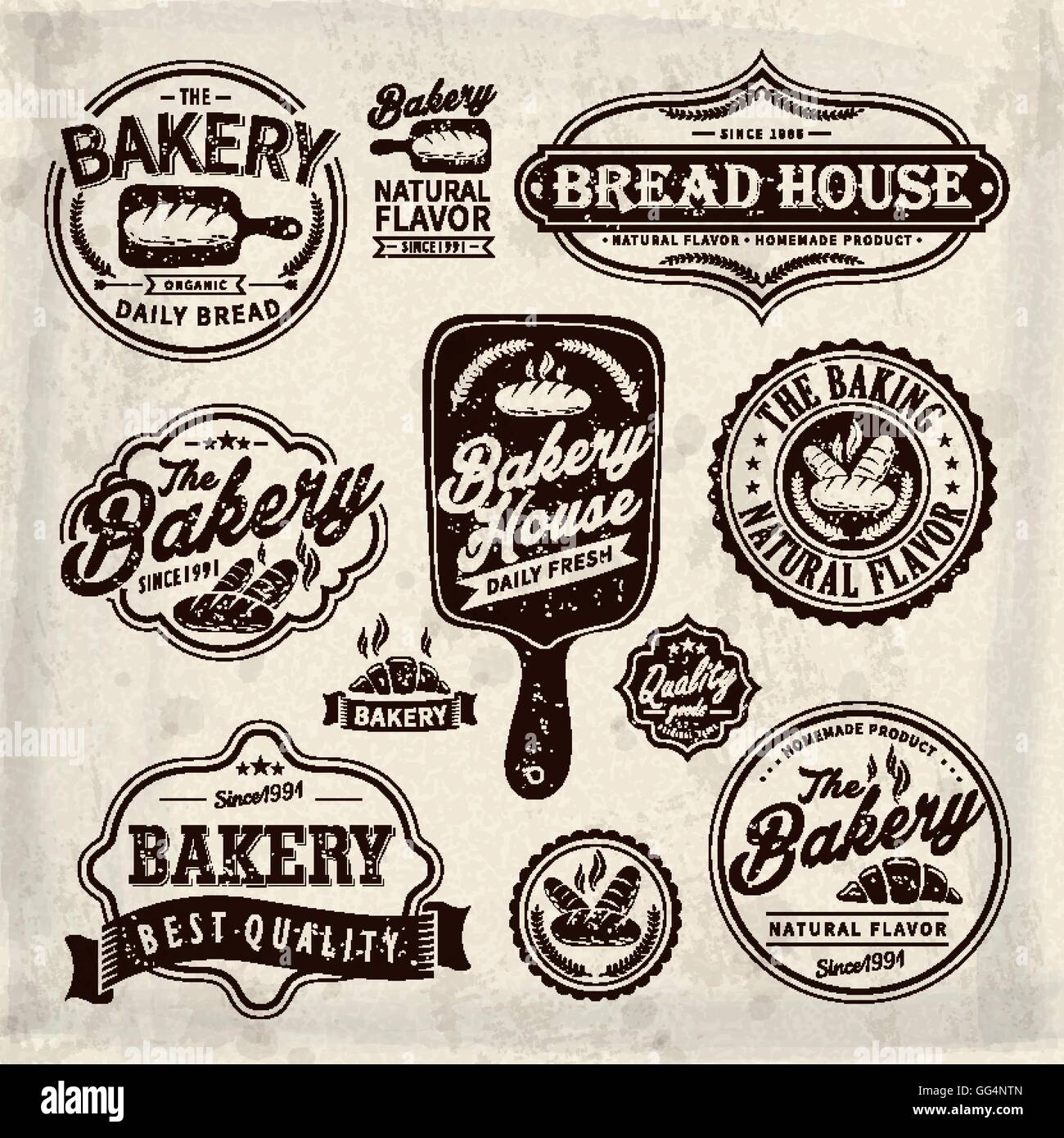 Retro bakery label design set in brown outline Stock Vector Image & Art ...
