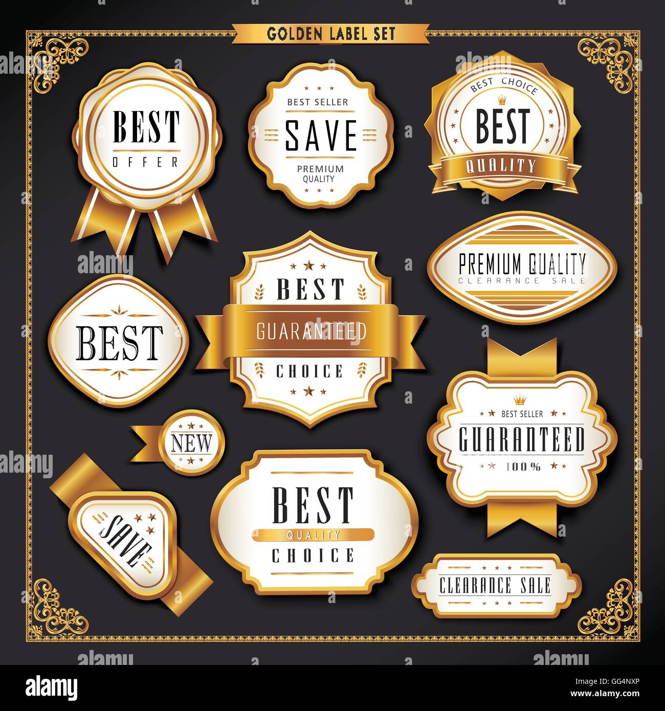 Luxury golden label design set over black background Stock Vector Image ...