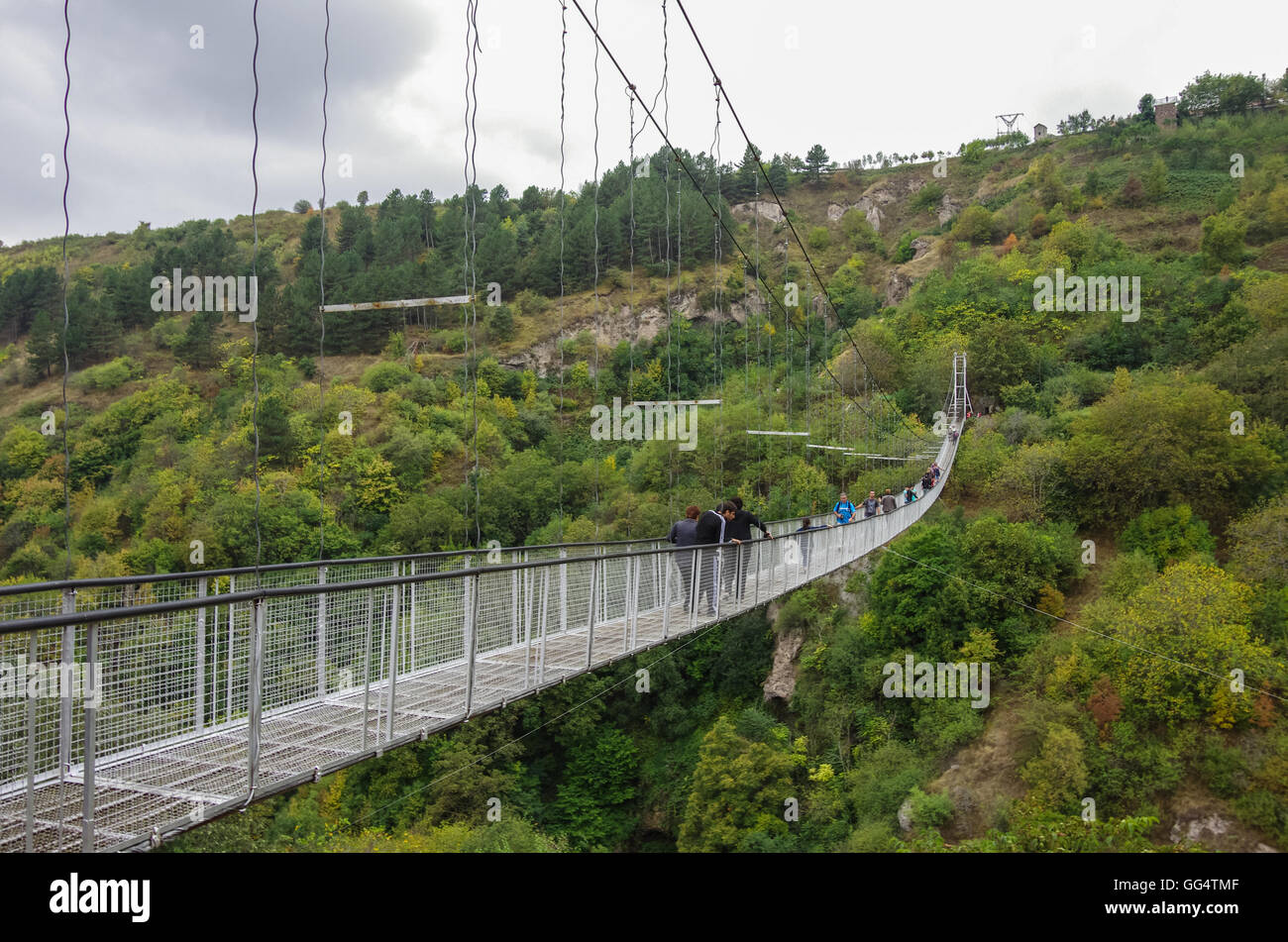 Khndzoresk Swinging Bridge. Suspension bridge over the gorge near Goris ...