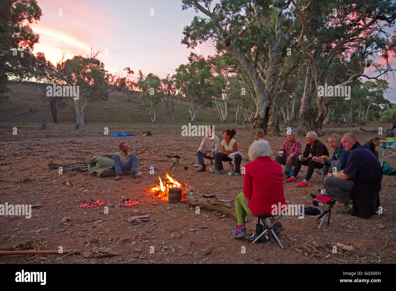 Campfire in a dry creek bed in the Flinders Ranges Stock Photo - Alamy