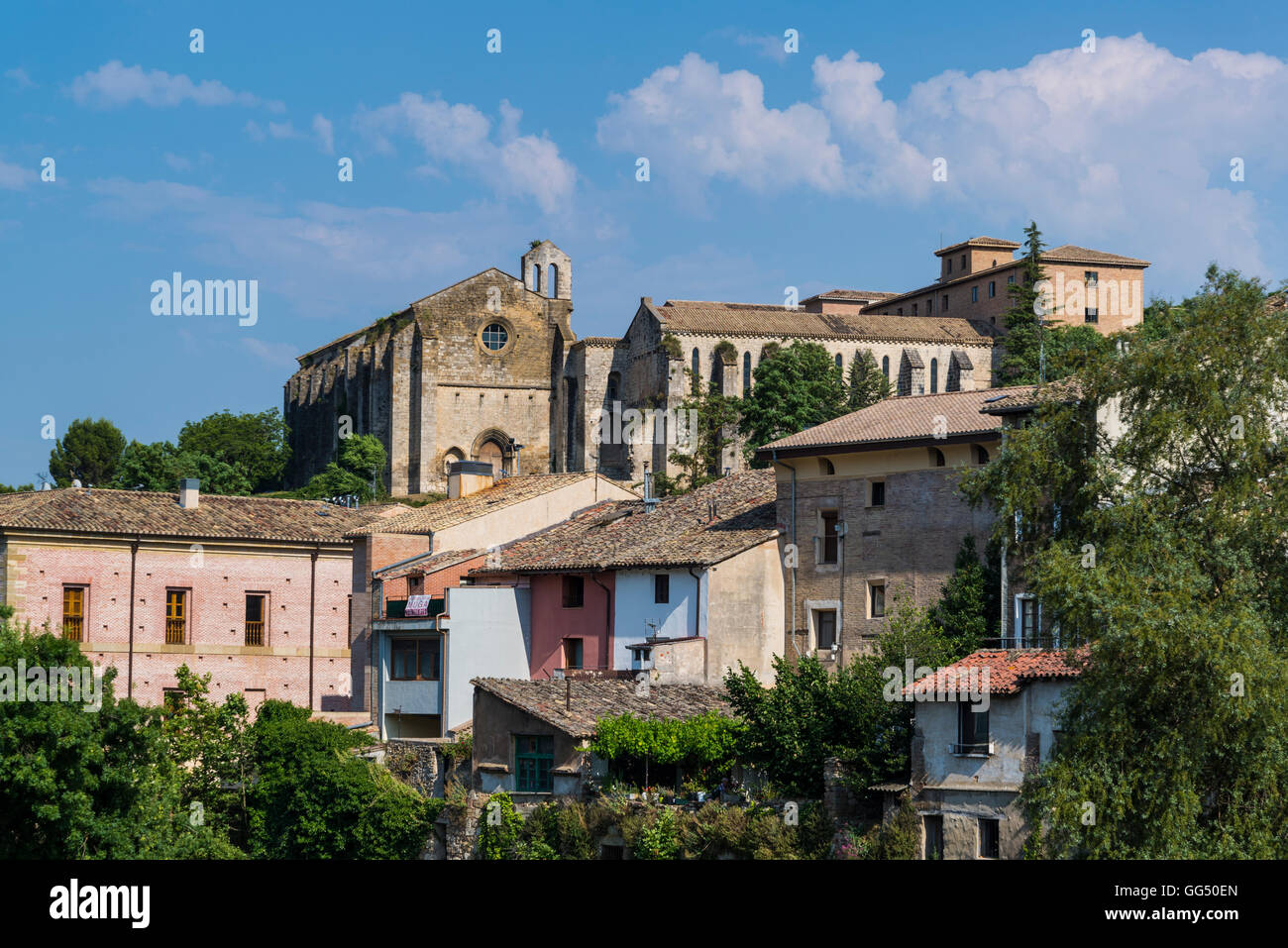 Cityscape including Romanesque churches, Estella or Lizarra, Navarre ...