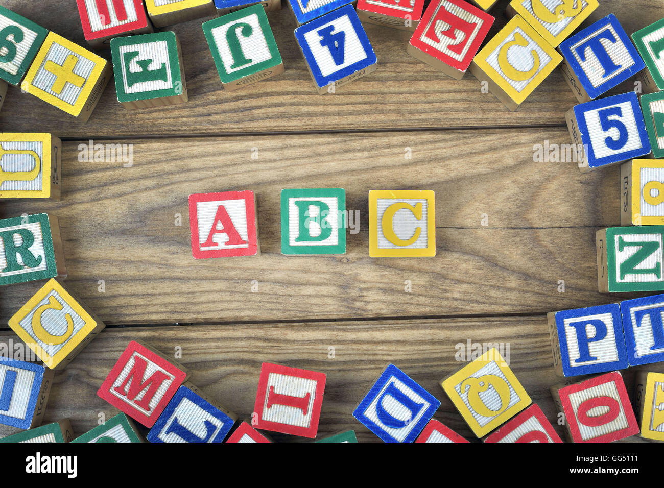 ABC text on wooden table Stock Photo - Alamy