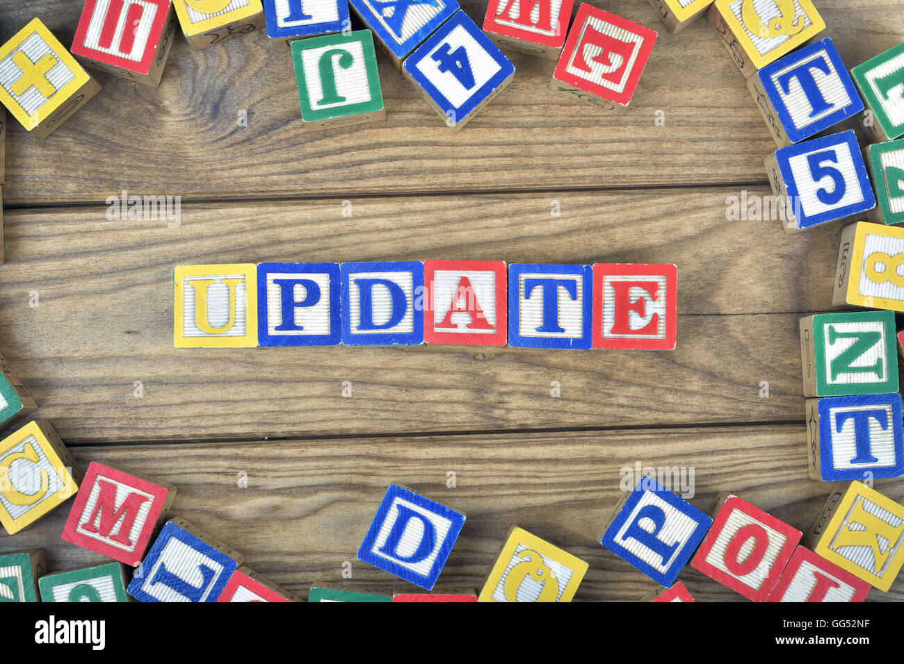 Update word on wooden table Stock Photo - Alamy