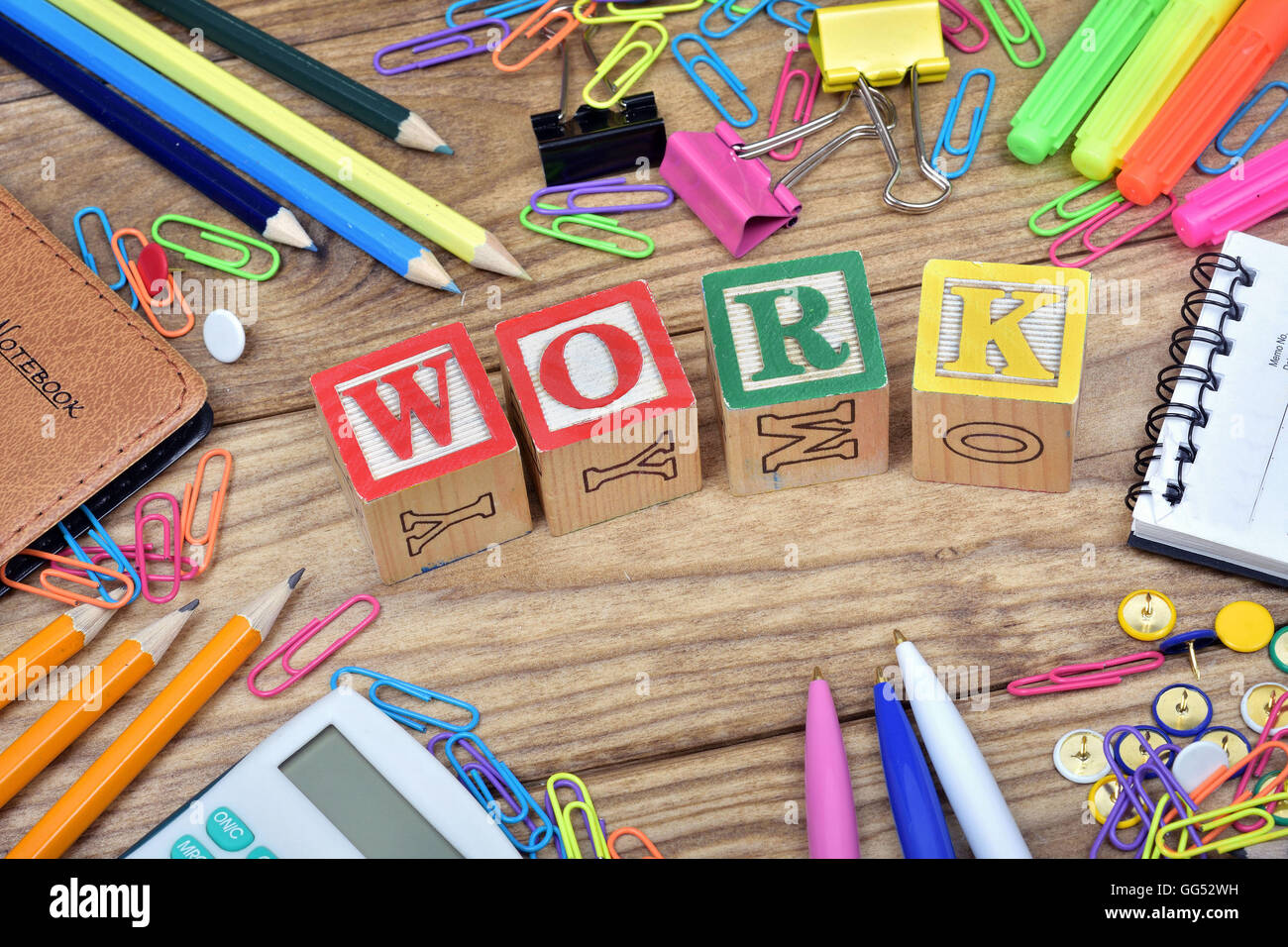 Work word and office tools Stock Photo - Alamy