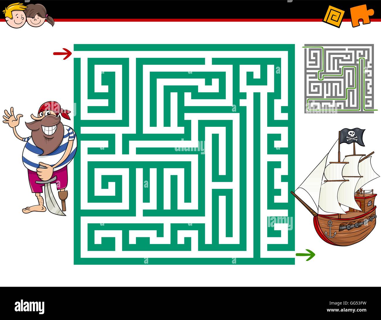 Cartoon Illustration of Education Maze or Labyrinth Activity Task for ...