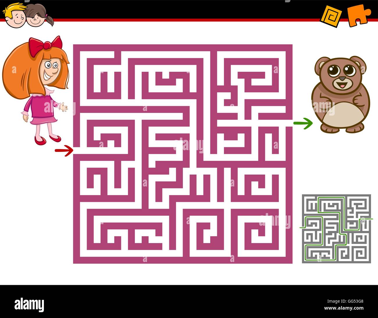 Cartoon Illustration of Education Maze or Labyrinth Activity Task for ...