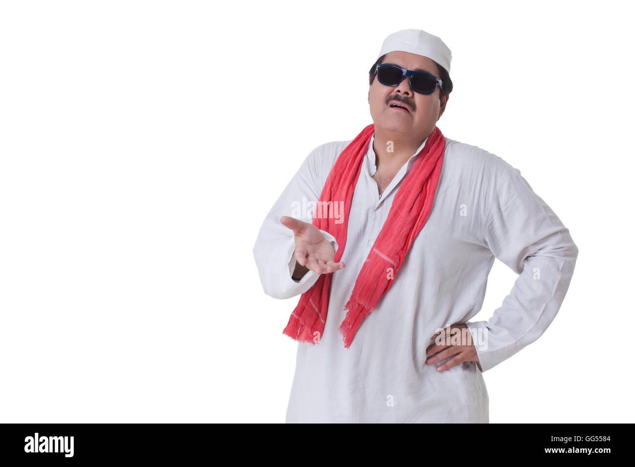 Politician with hand gesture over white background Stock Photo - Alamy