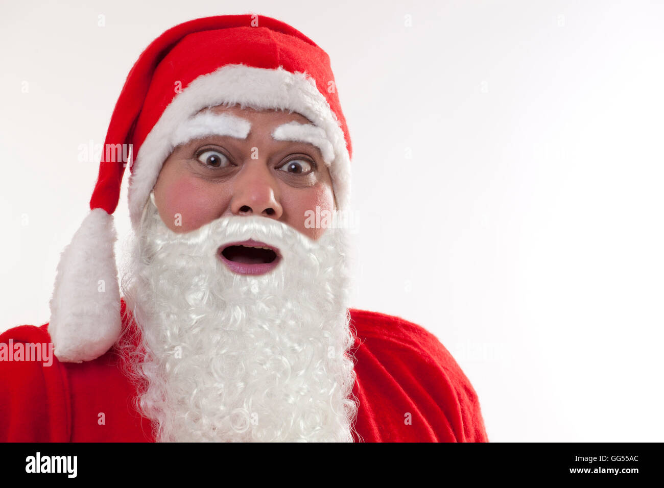 Close up of shocked Santa Claus over white background Stock Photo - Alamy