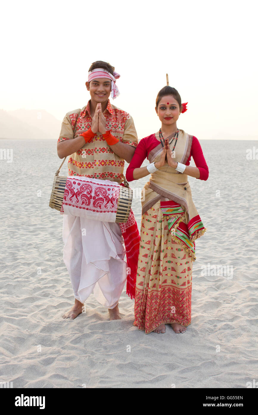 Portrait of Bihu dancers greeting Stock Photo - Alamy
