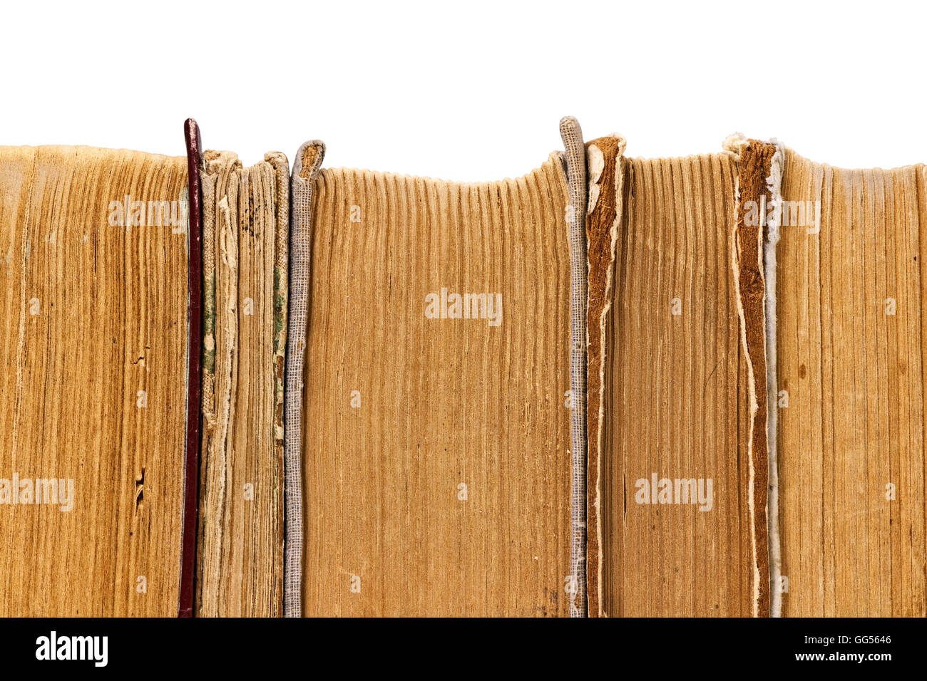 Row of antique books with the torn covers Stock Photo - Alamy