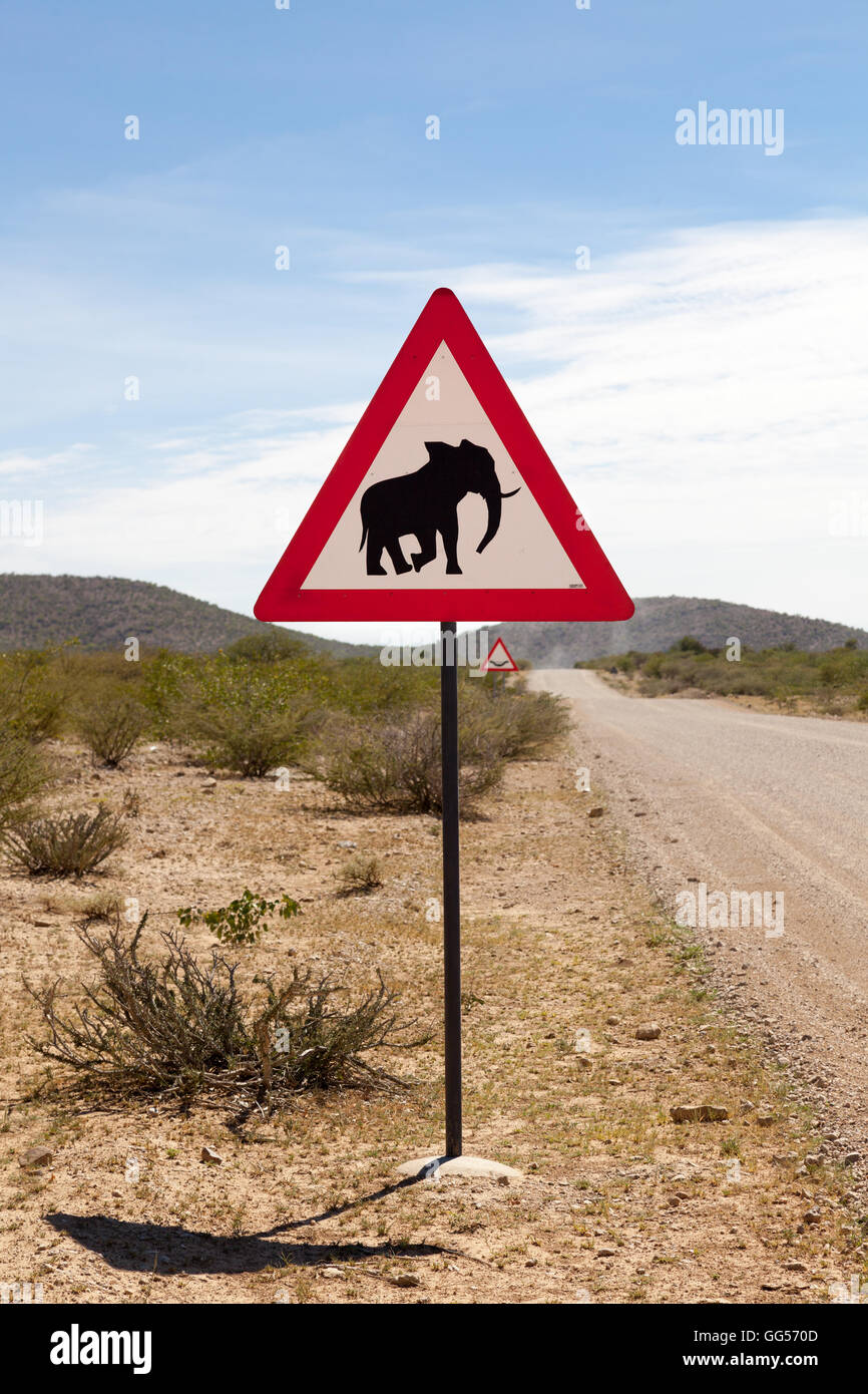 Namibia Elephant warning sign Stock Photo - Alamy