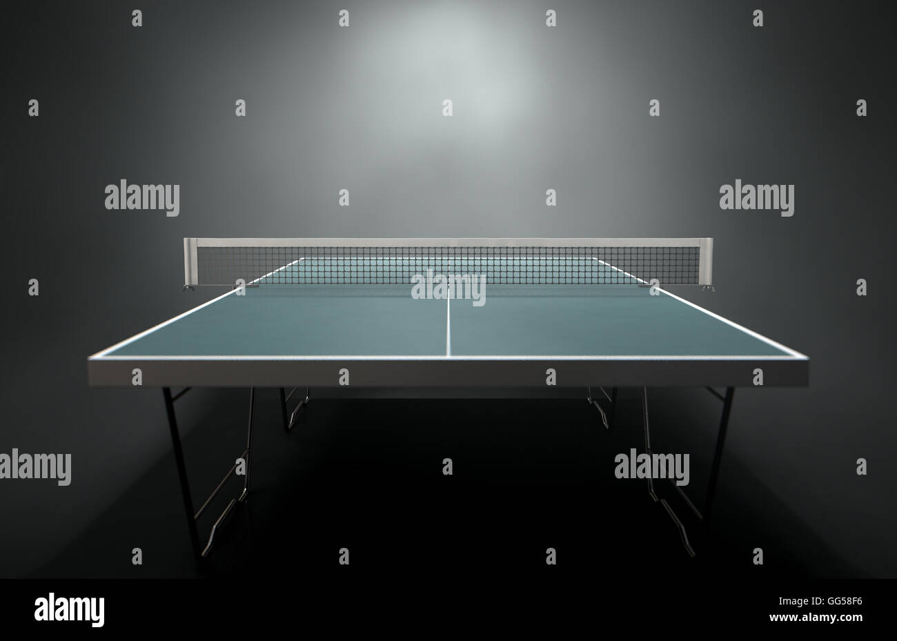 A 3d render of a table tennis table on an isolated dark studio ...