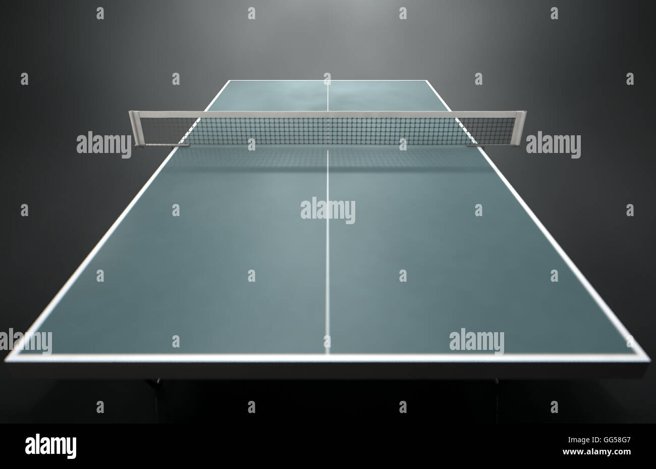 A 3d render of a table tennis table on an isolated dark studio ...