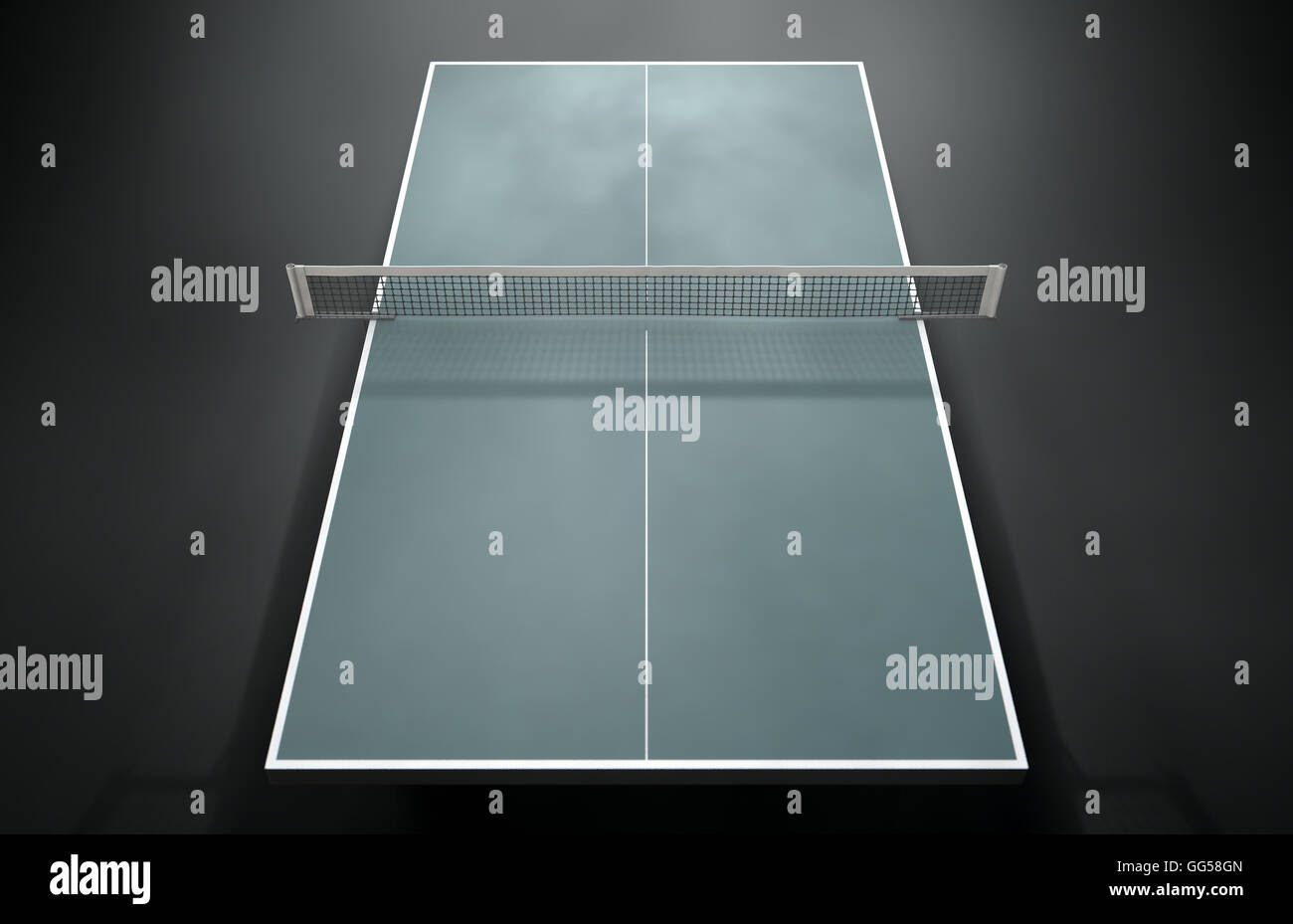 A 3d render of a table tennis table on an isolated dark studio ...