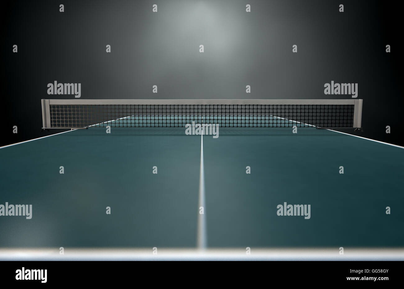 A 3d render of a table tennis table on an isolated dark studio ...