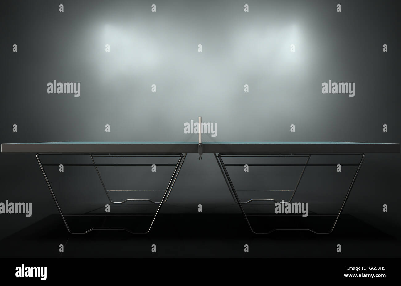 A 3d render of a table tennis table on an isolated dark studio ...