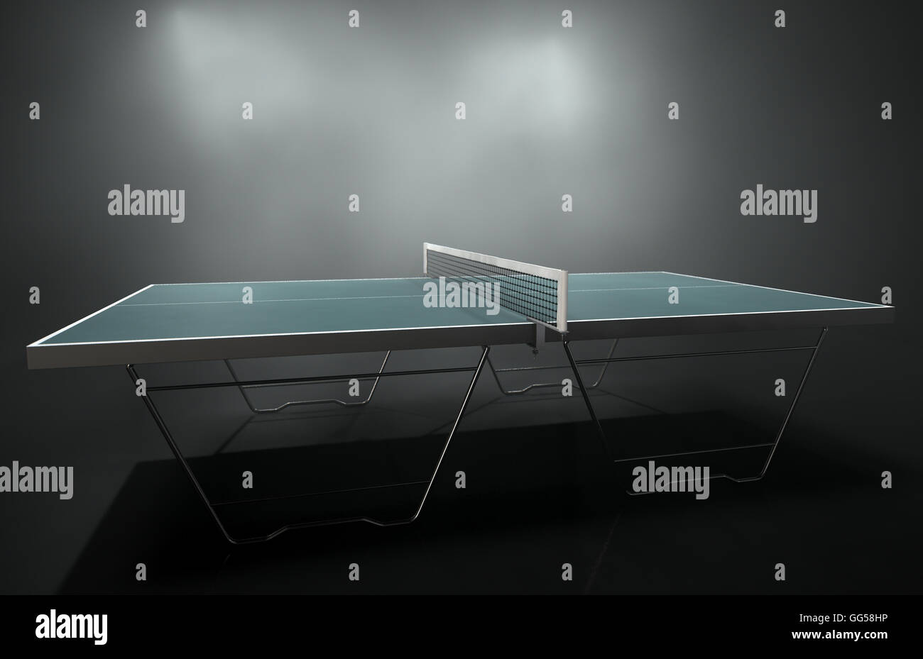 A 3d render of a table tennis table on an isolated dark studio ...