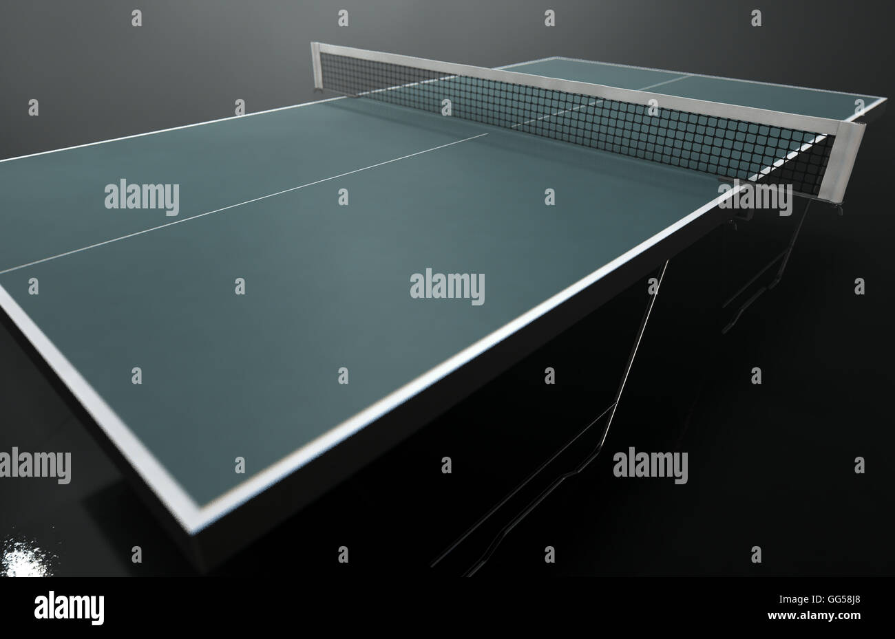 A 3d render of a table tennis table on an isolated dark studio ...