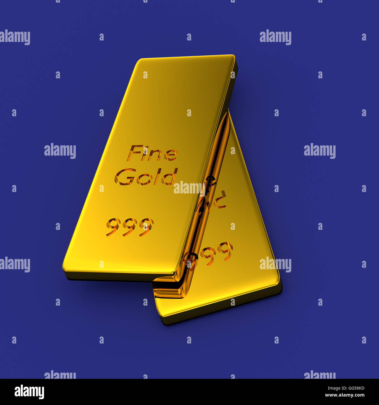 Two stacked gold bars on a blue background, 3d rendering Stock Photo - Alamy