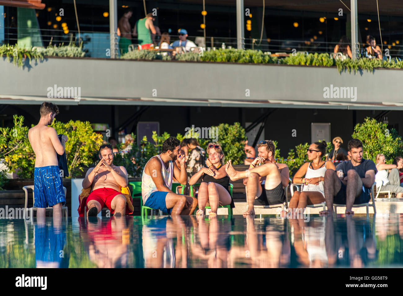 Music festival. People enjoying the music festival on the seaside in ...