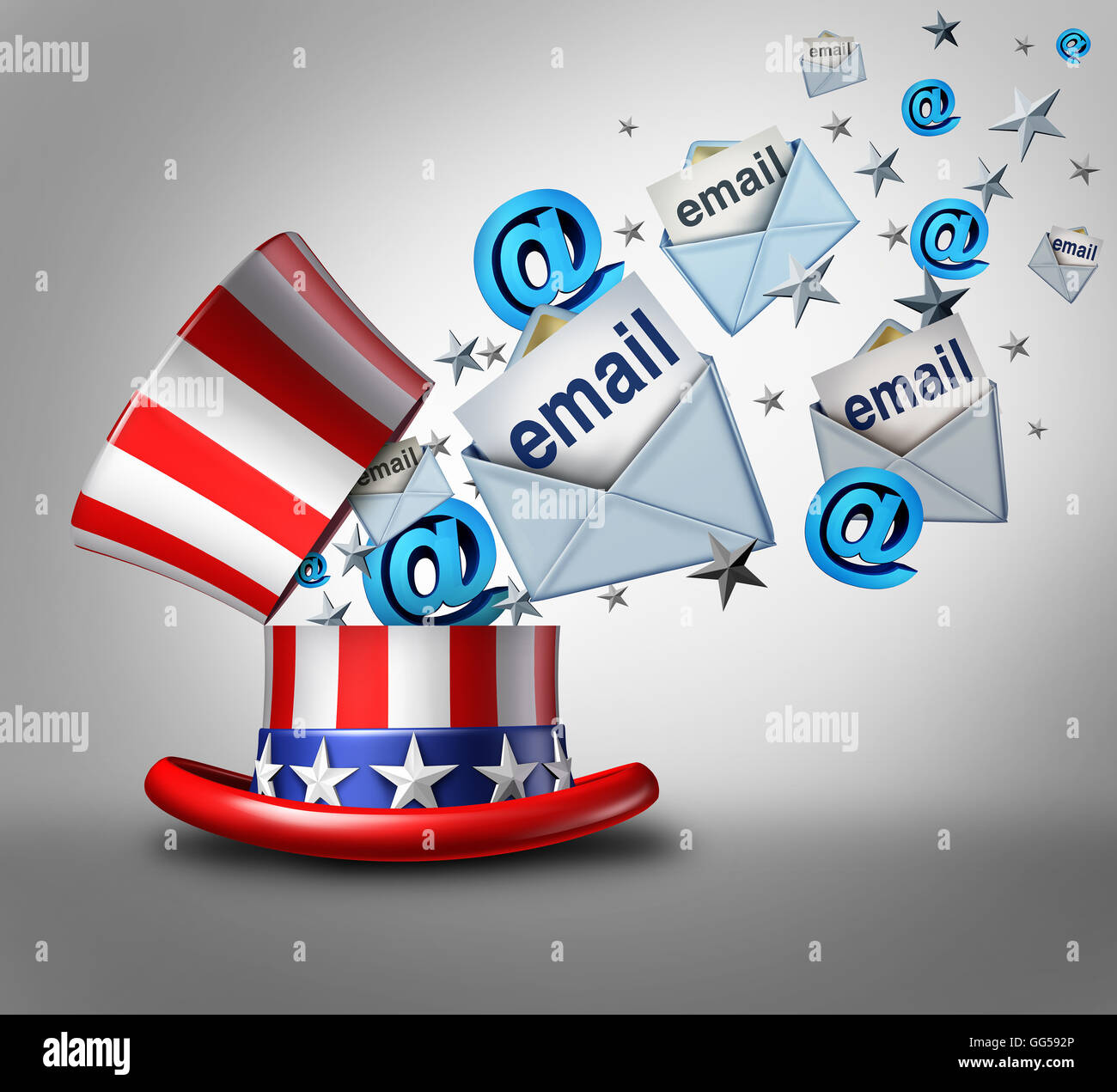 American election email crisis concept as an open top hat with the ...