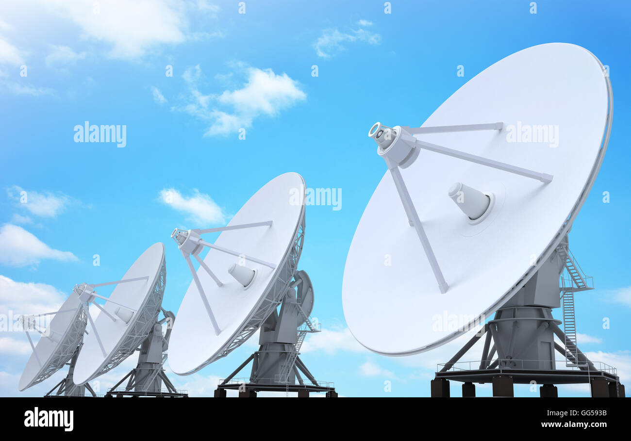 Row radar and blue sky (done in 3d rendering Stock Photo - Alamy