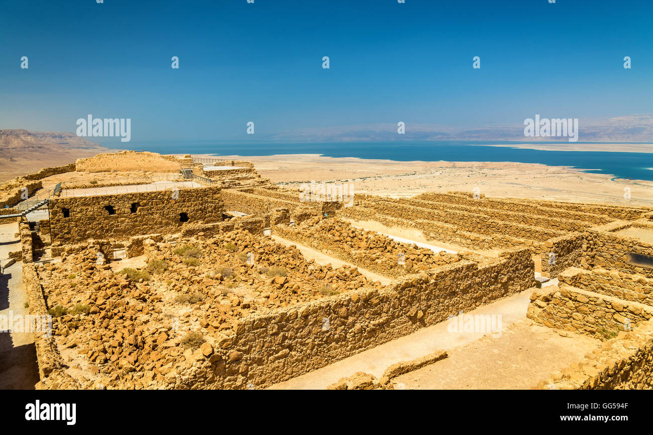 View on ruins of Masada fortress - Judaean Desert, Israel Stock Photo ...