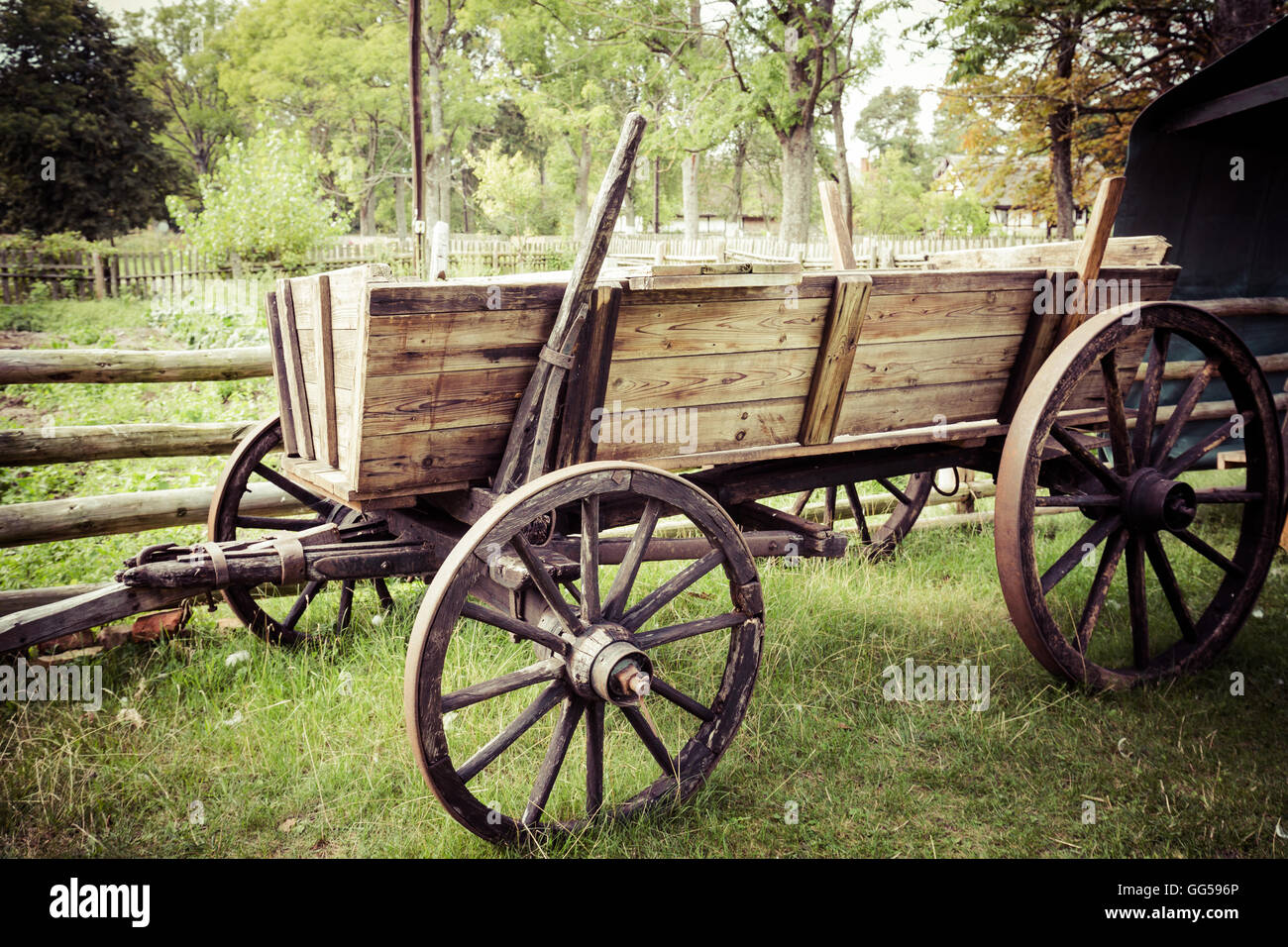 Old horse drawn wooden cart Stock Photo - Alamy