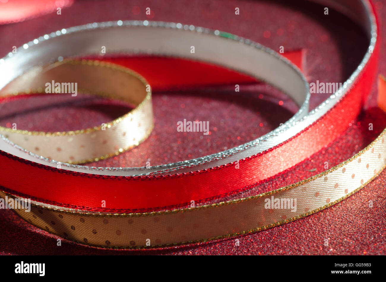 closeup to decorative golden and red ribbon Stock Photo - Alamy