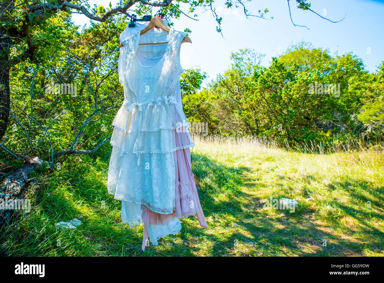 Wedding dress hanging on tree hi-res stock photography and images - Alamy