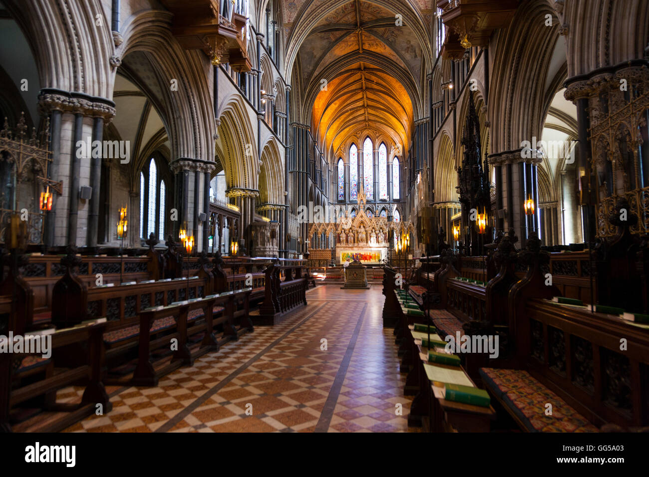 Quire with choir stall / stalls at Worcester Cathedral UK Stock Photo ...