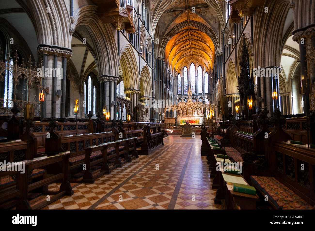 Quire with choir stall / stalls at Worcester Cathedral UK Stock Photo ...