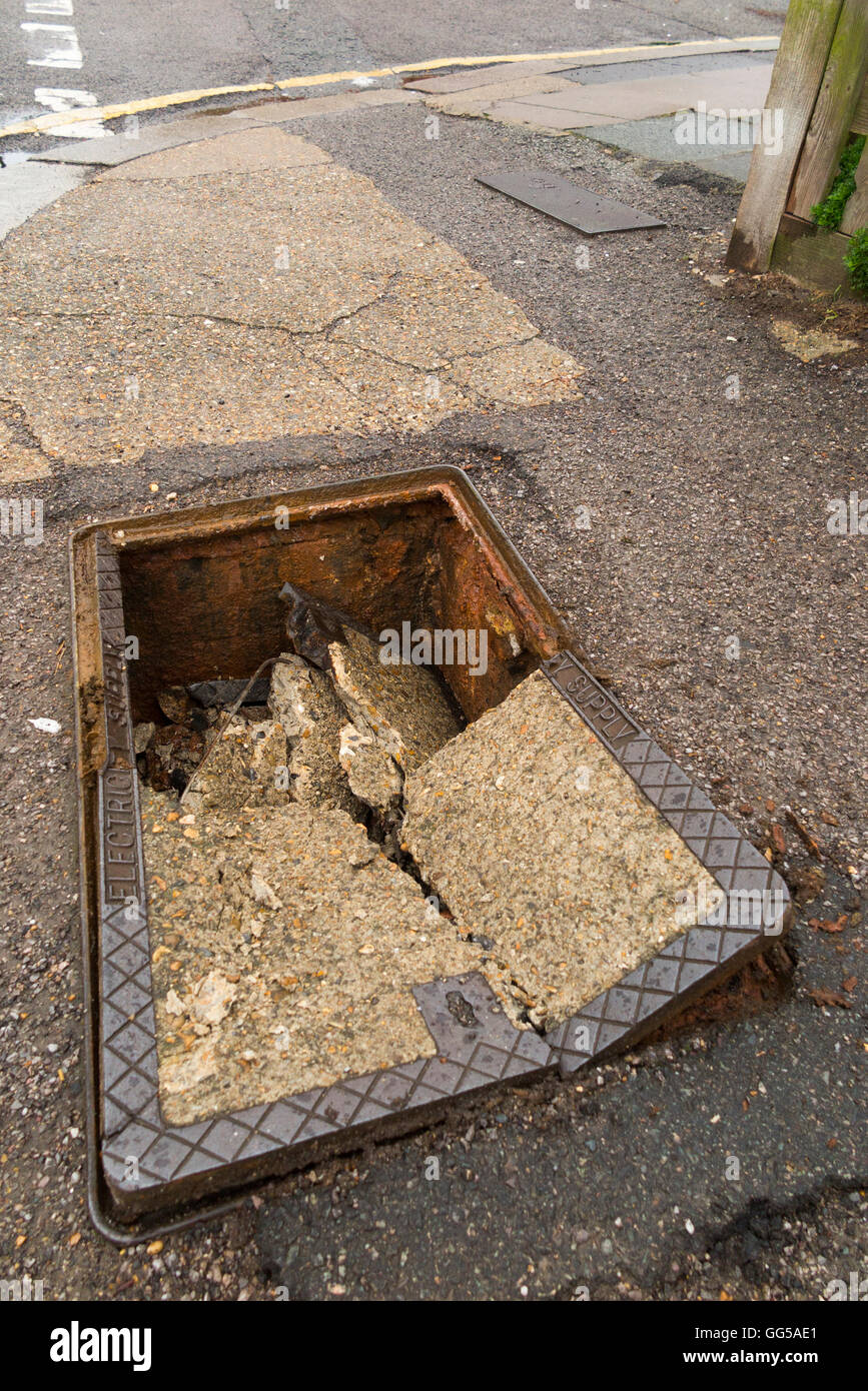 Dangerous hole in the pavement / sidewalk where a manhole cover has ...