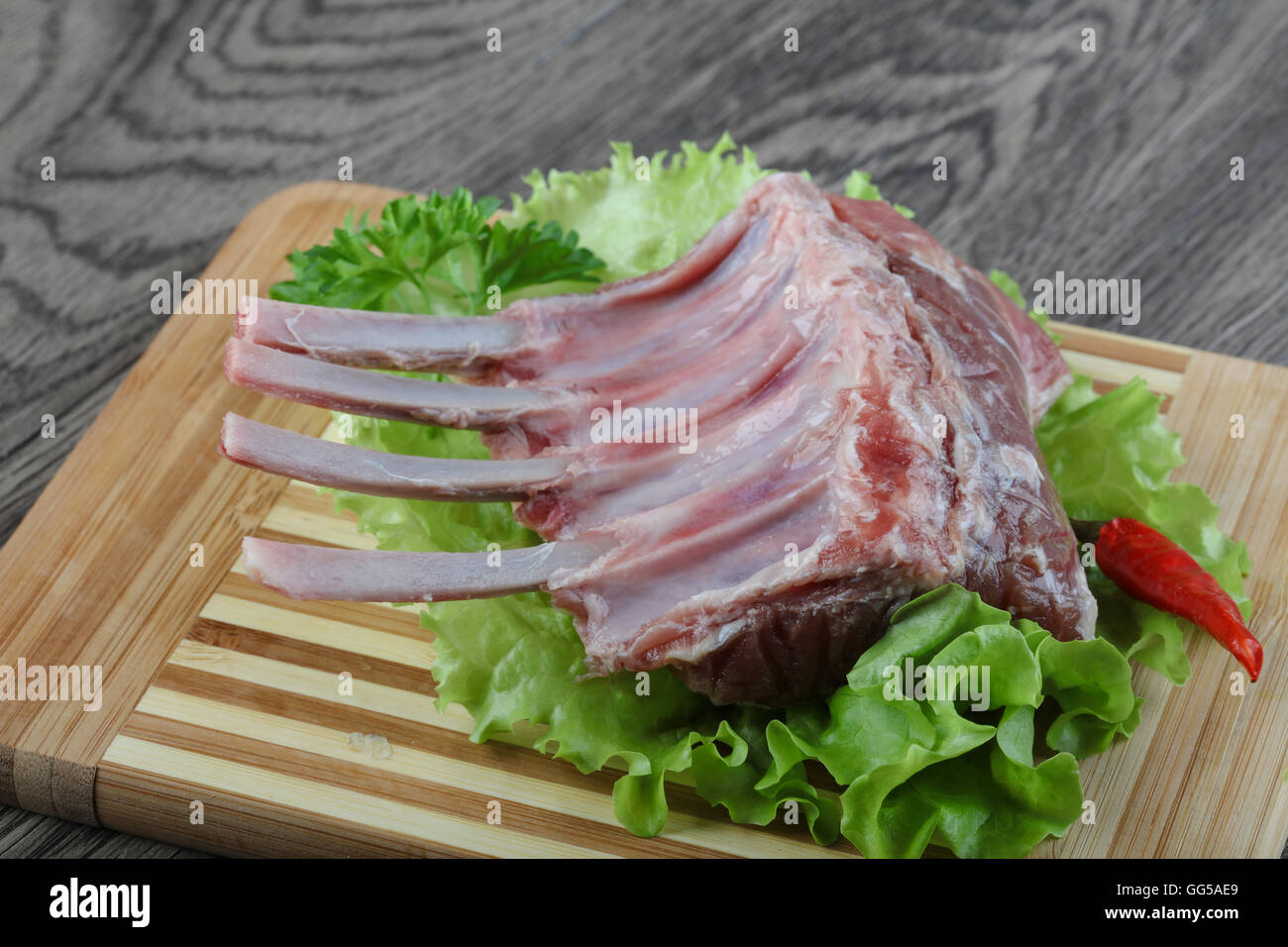 Lamb Frenched Rack 4 rib bone Stock Photo - Alamy